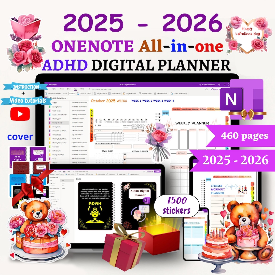 Onenote ADHD Digital Planner 2025-2026 – Hyperlinked Template - Etsy