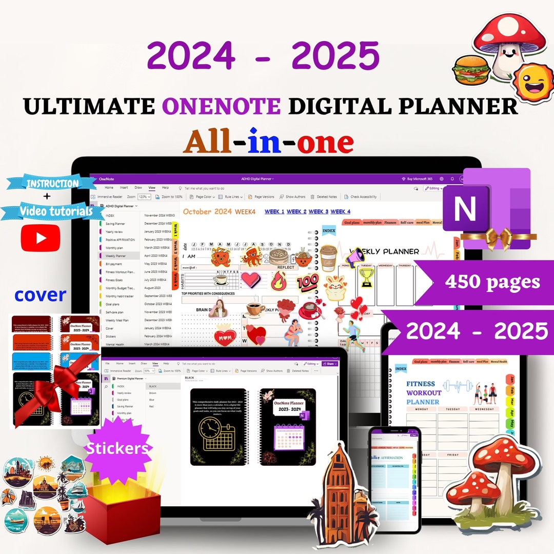 Onenote Digital Planner 2024 2025 , Hyperlinked Onenote Planner ...