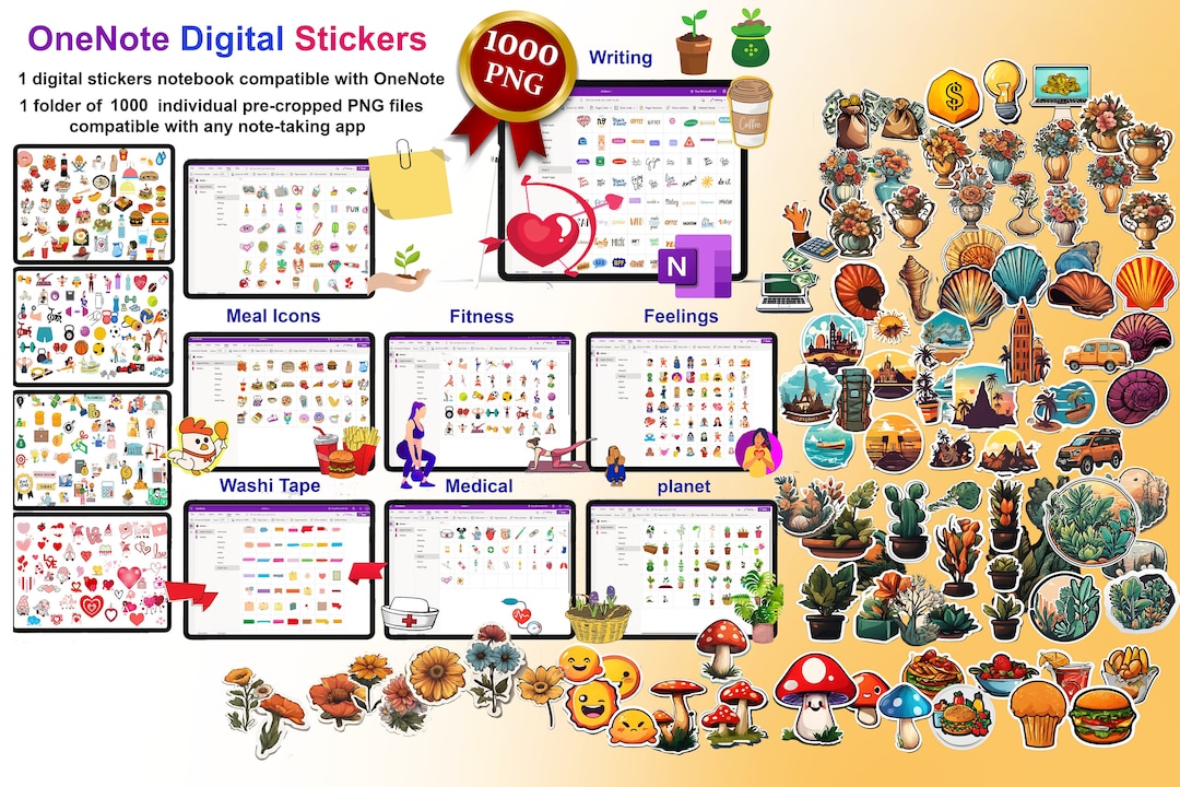 Onenote Digital Stickers - Pre-cropped Stickers- Planner Stickers ...