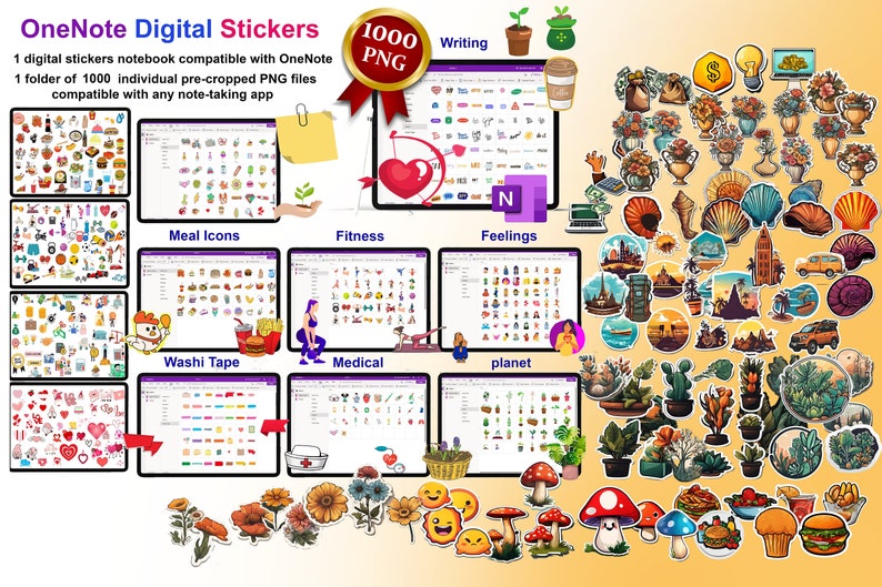 Onenote Digital Stickers - Pre-cropped Stickers- Planner Stickers ...