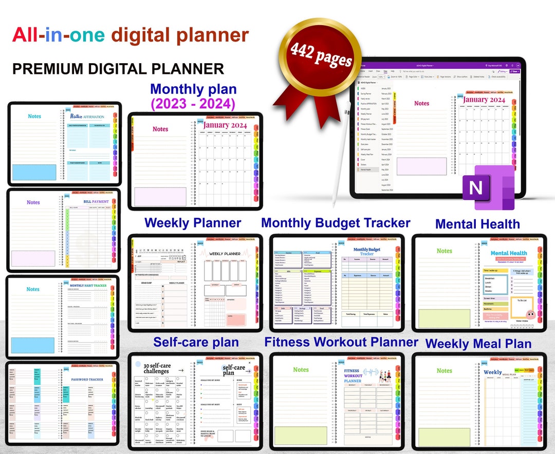 One Note Template Digital Planner 2023- 2024 Onenote Stickers -ipad ...