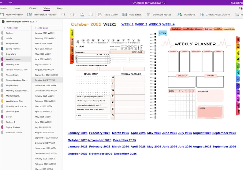 2025-2026 Onenote Digital Planner – Hyperlinked Template With Stickers ...