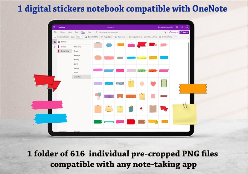 Onenote Digital Stickers - Pre-cropped Stickers- Planner Stickers ...