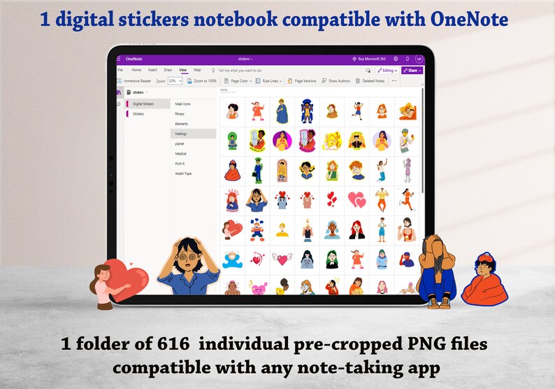 Onenote Digital Stickers - Pre-cropped Stickers- Planner Stickers ...
