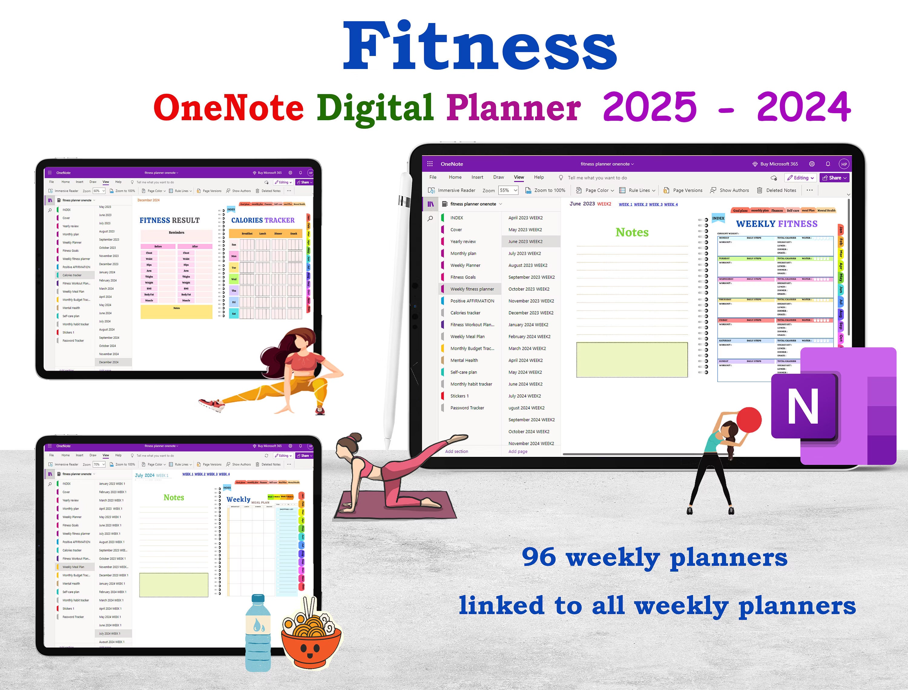 Onenote Fitness Planner 2024 2025 , Hyperlinked One Note Planner ...