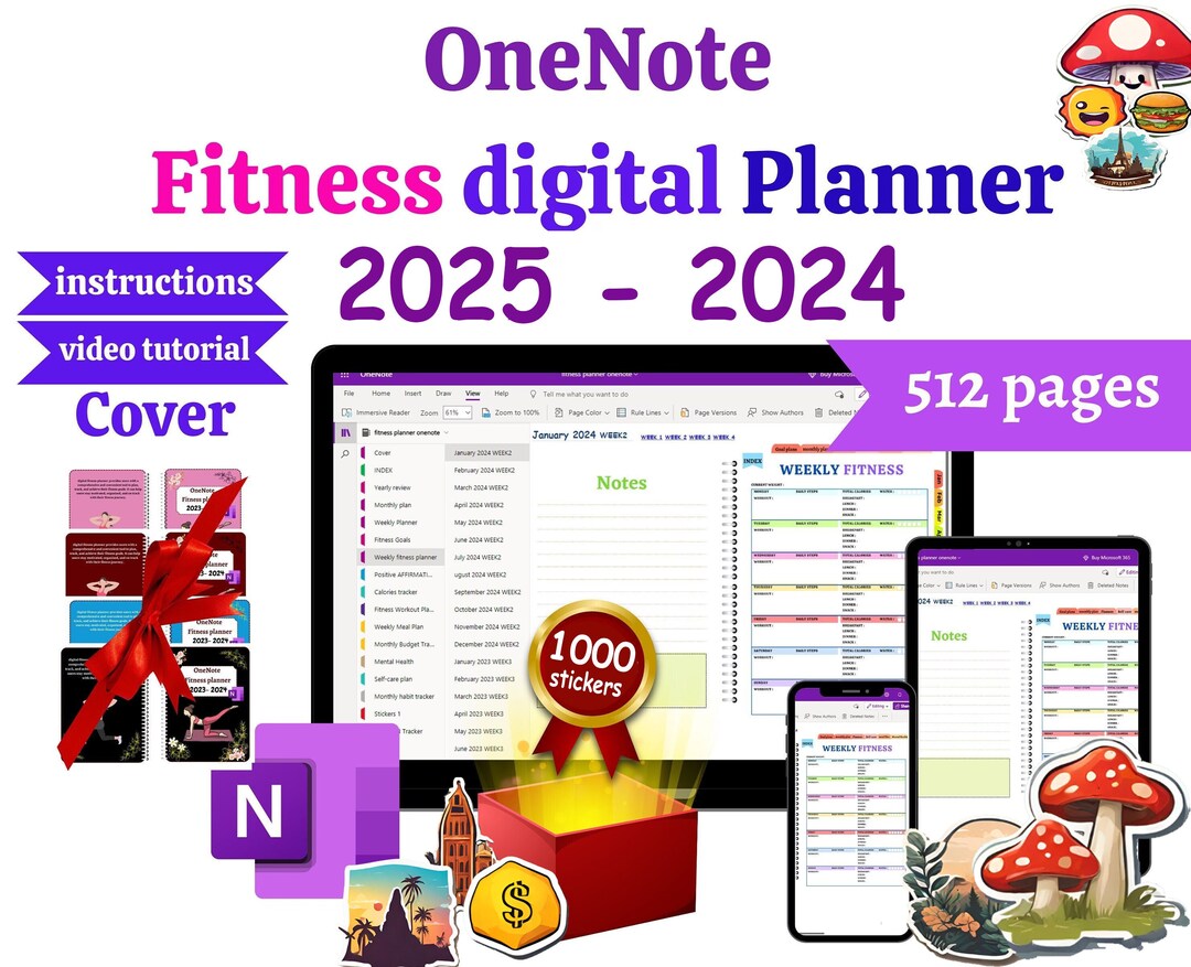 Onenote Fitness Planner 2024 2025 , Hyperlinked One Note Planner ...