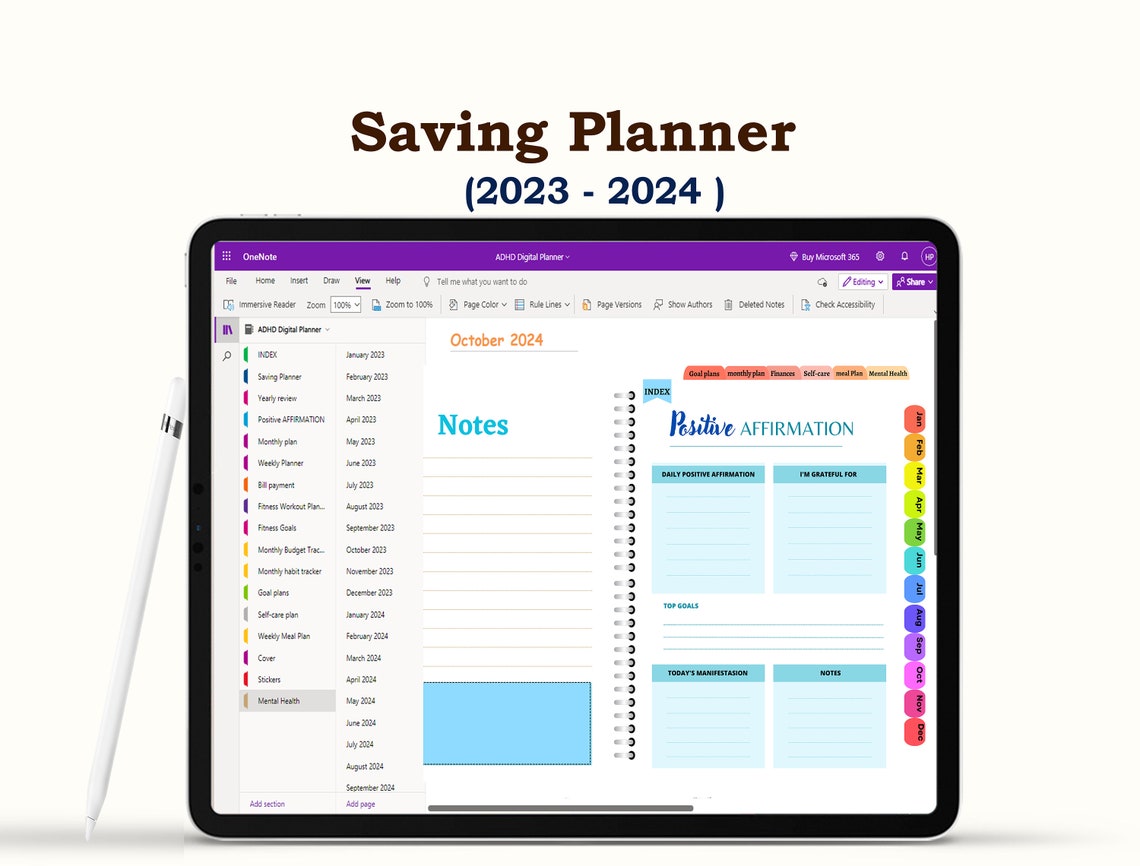 One Note Template Digital Planner 2023- 2024 Onenote Stickers -ipad ...