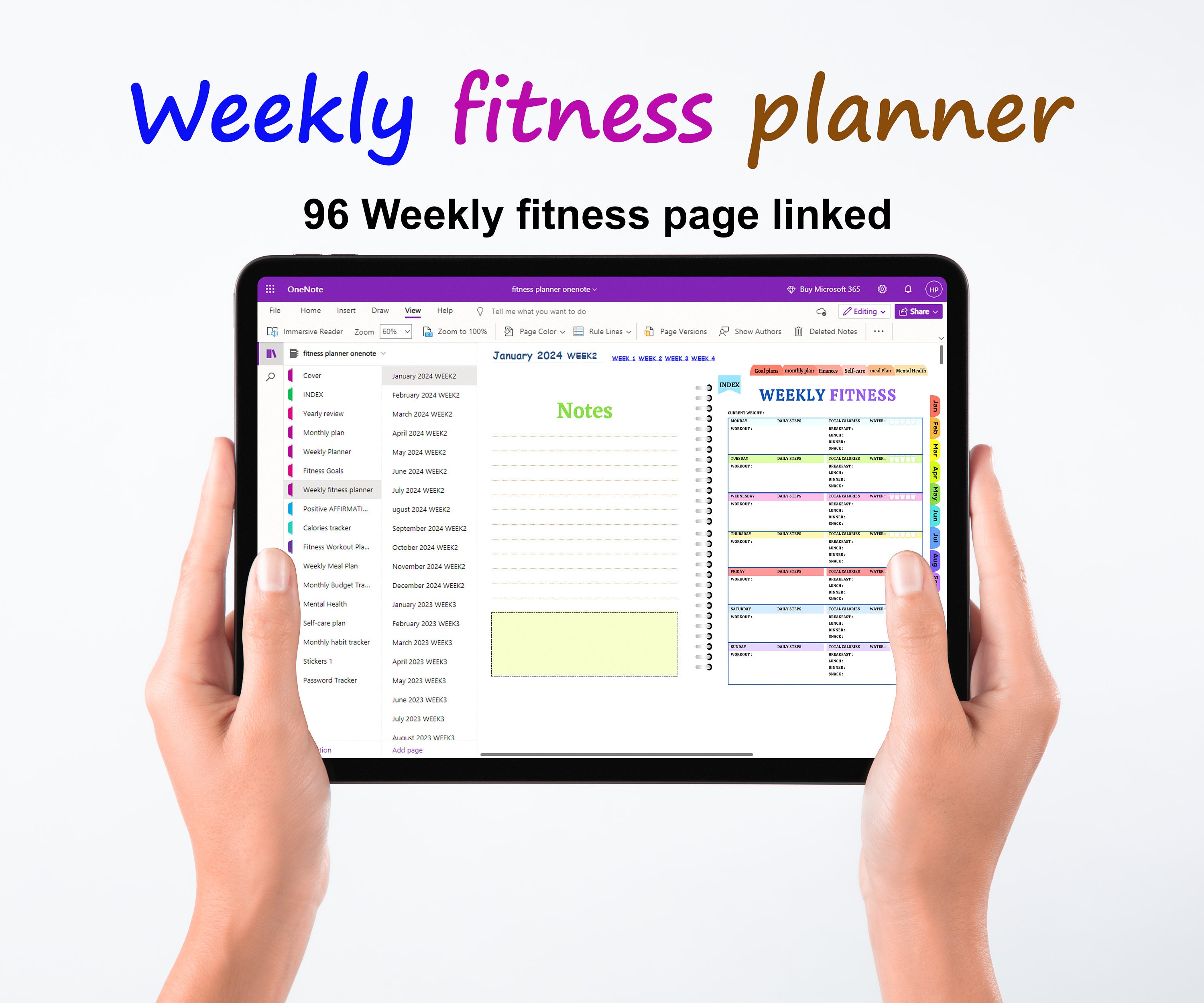 Onenote Fitness Planner 2024 2025 , Hyperlinked One Note Planner ...