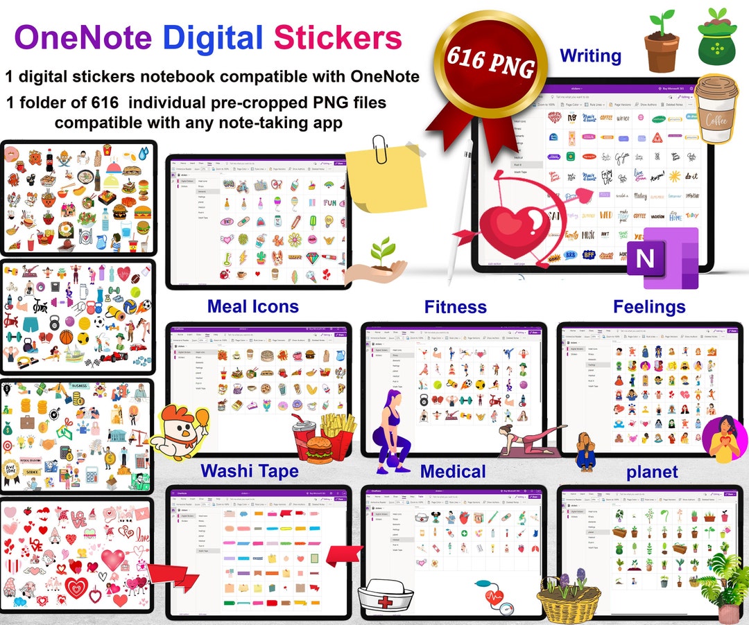Onenote Digital Stickers Pre-cropped Stickers Planner - Etsy