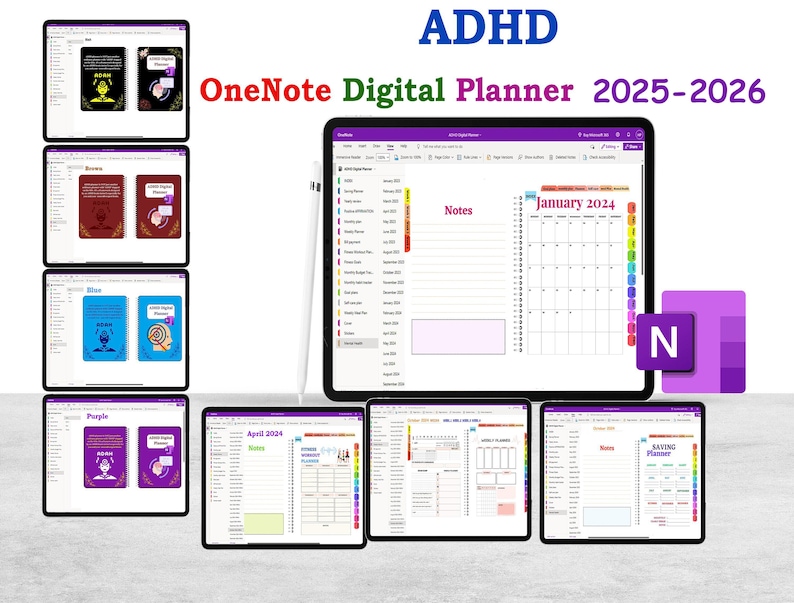 Adhd Digital Planner 2025- 2026 , Hyperlinked Onenote Planner Template ...