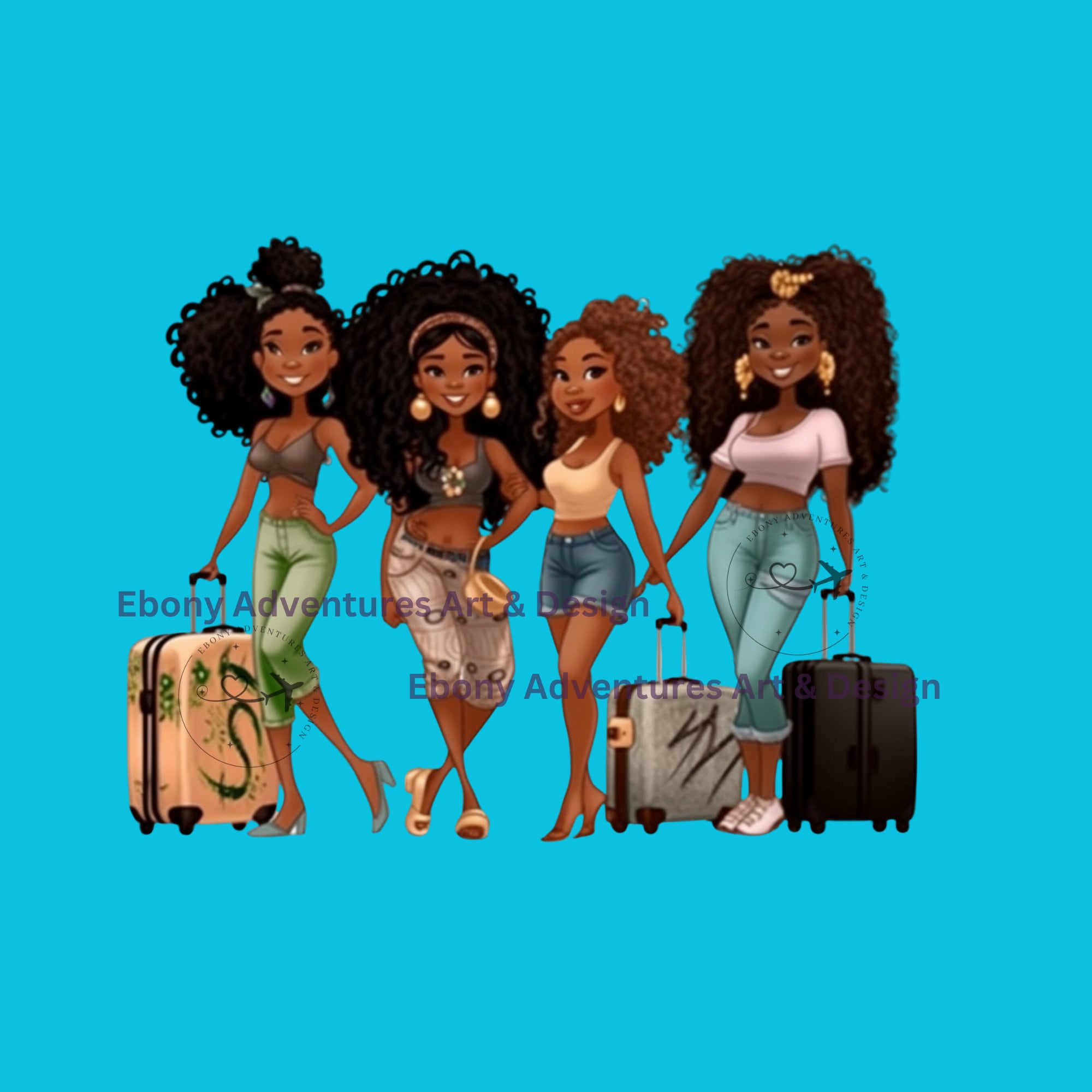 Black Women's Girls Trip Clipart: Friendship Goals (PNG Digital ...