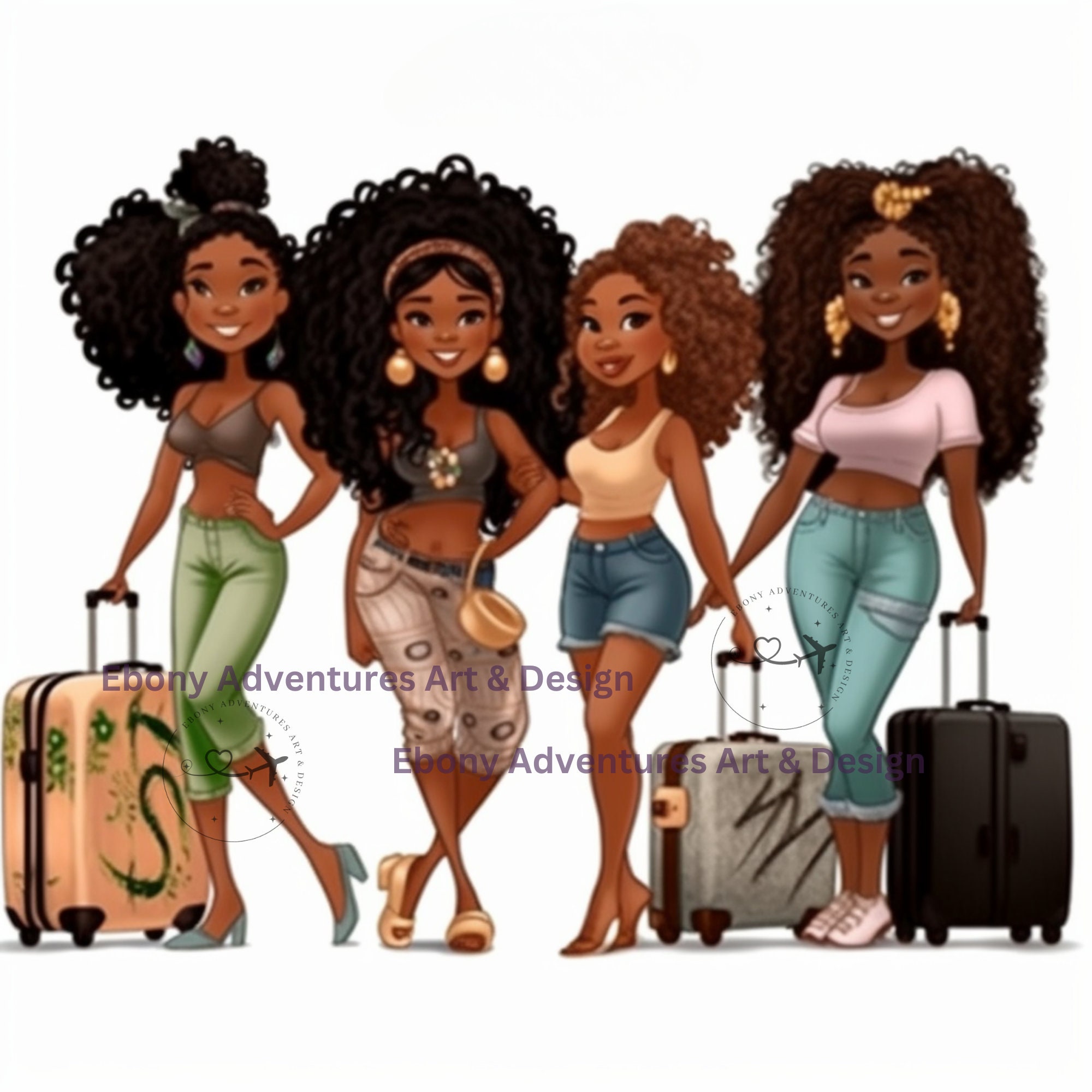 Black Women's Girls Trip Clipart: Friendship Goals (PNG Digital ...