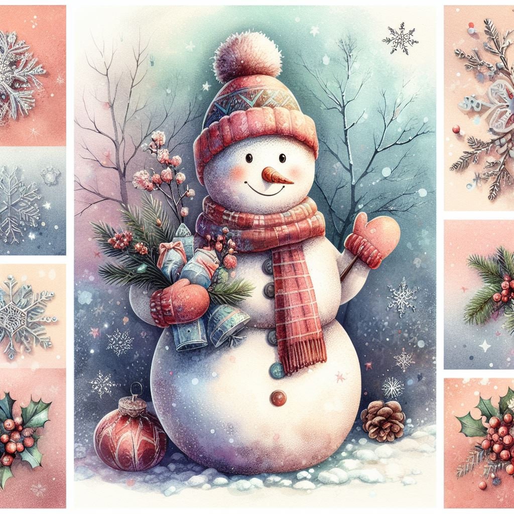 Vintage Christmas Clipart: Snowmen, Snowflakes, and Joyful Moments-high ...