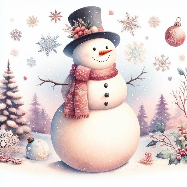 Vintage Christmas Clipart: Snowmen, Snowflakes, and Joyful Moments-high ...