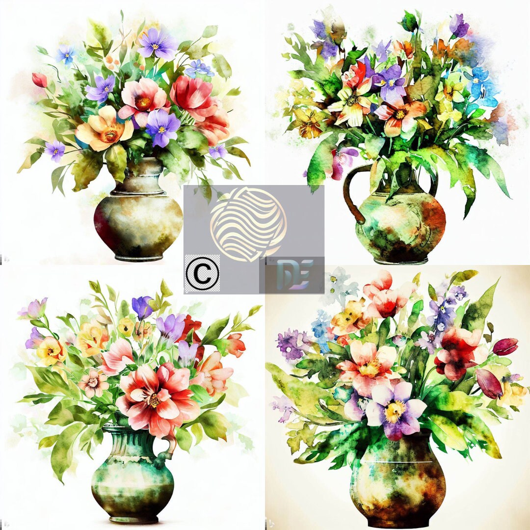 Colorful Vase of Flowers Clipart Set for Creative Projects Instant ...