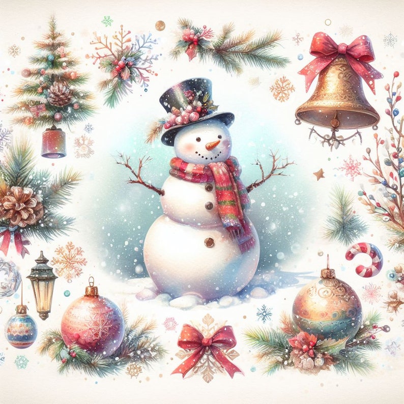 Vintage Christmas Clipart: Snowmen, Snowflakes, and Joyful Moments-high ...