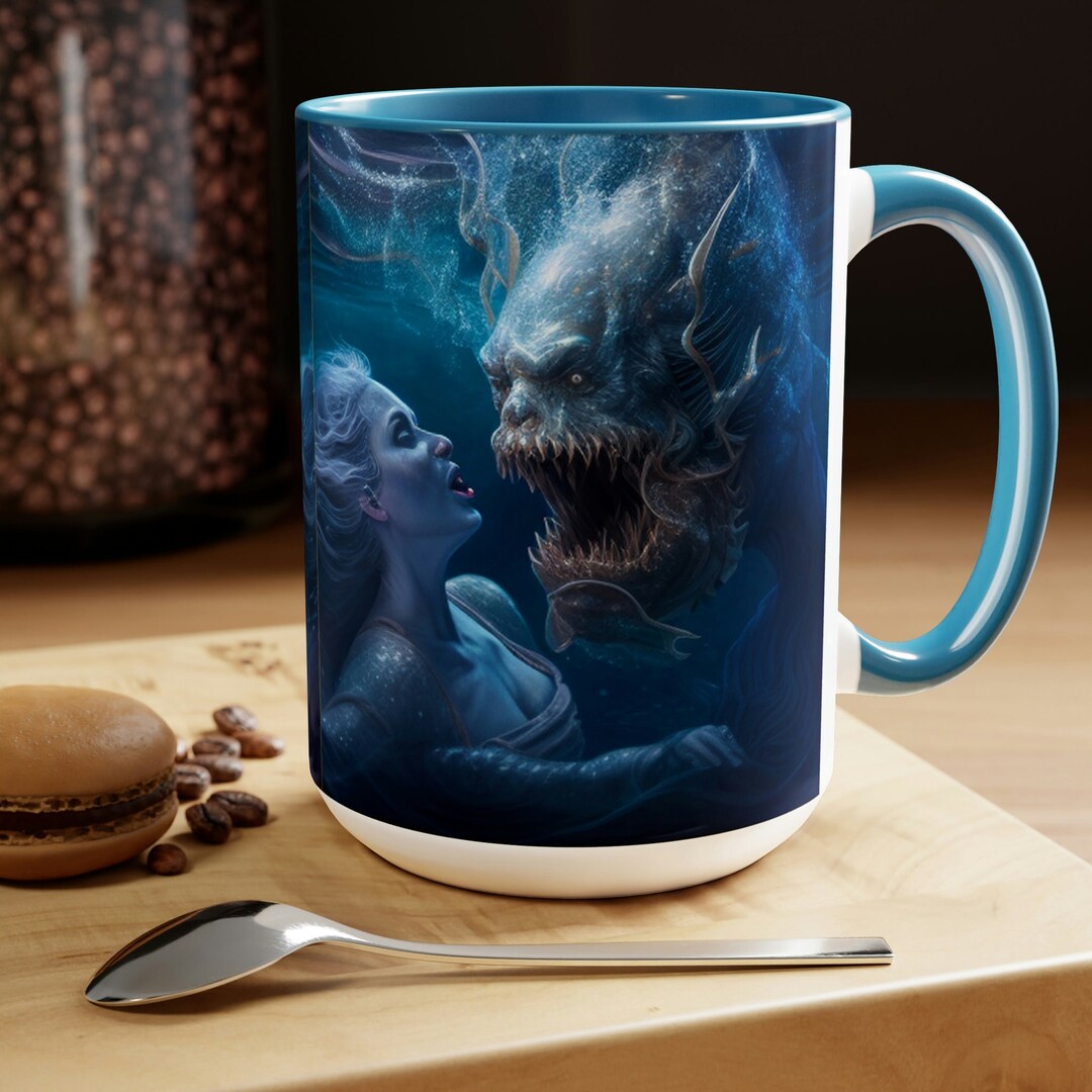Terrifying Mermaid Two-tone Coffee Mugs, 15oz the Funny Creepy Weird ...