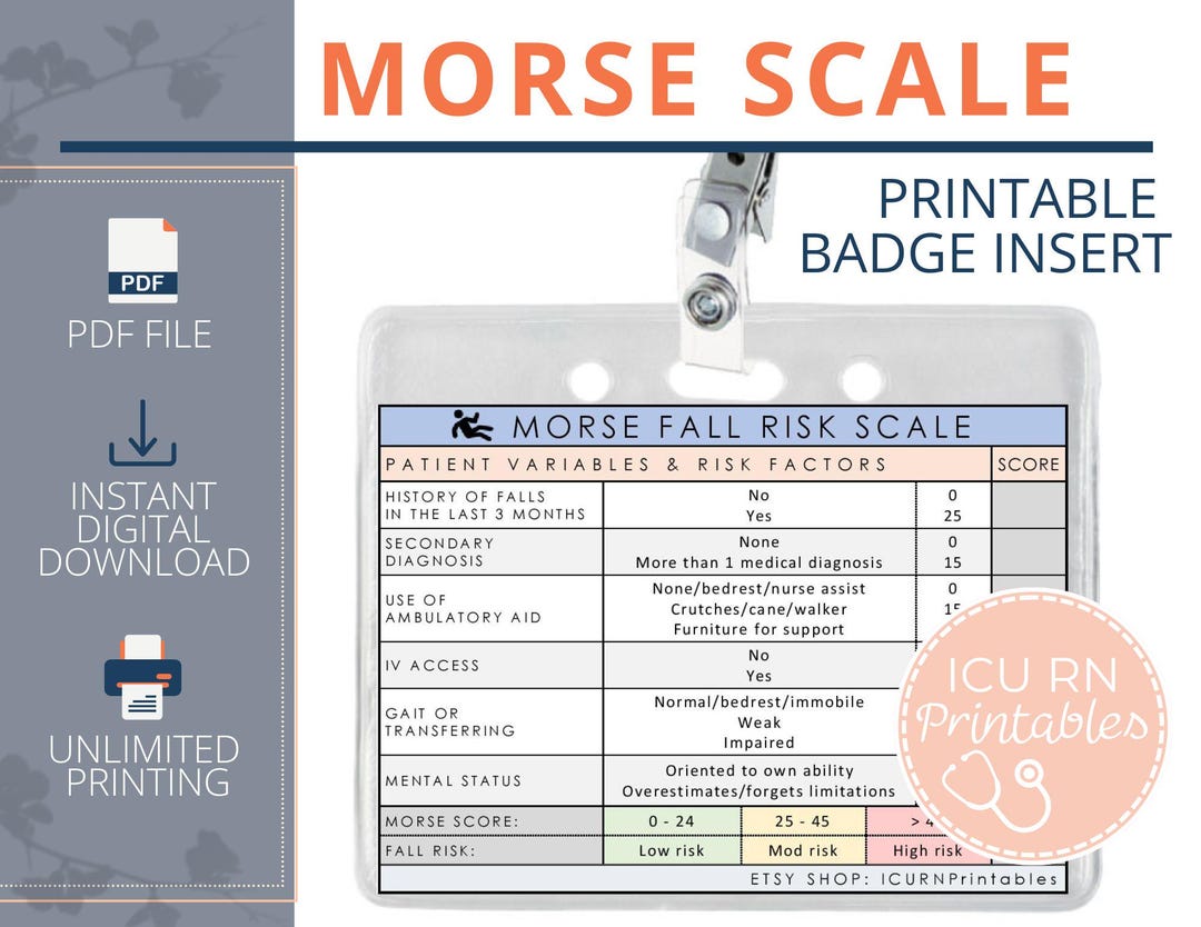 Morse Fall Risk Scale Badge Insert | Printable PDF Download - Etsy