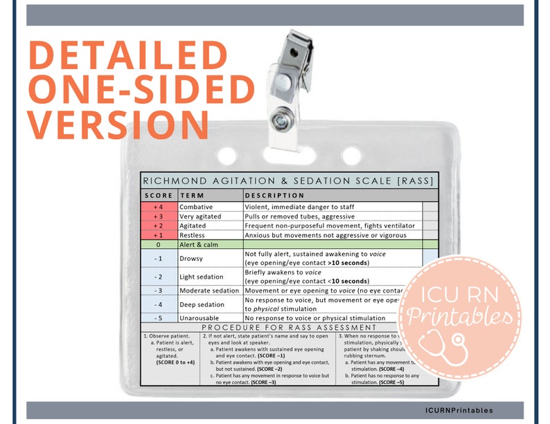 Richmond Agitation & Sedation Scale [RASS] Badge Insert | Printable PDF ...
