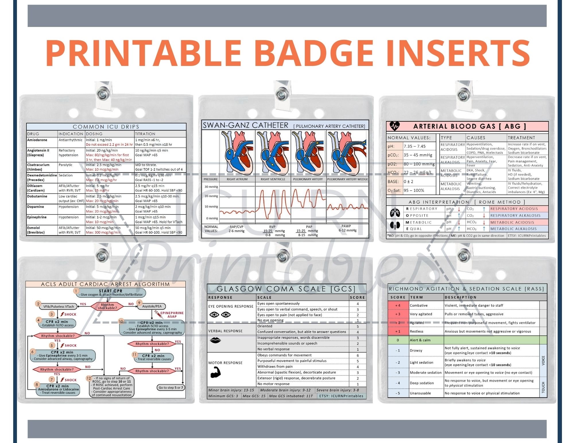 ICU Nurse Badge Insert Bundle Printable PDF Download - Etsy