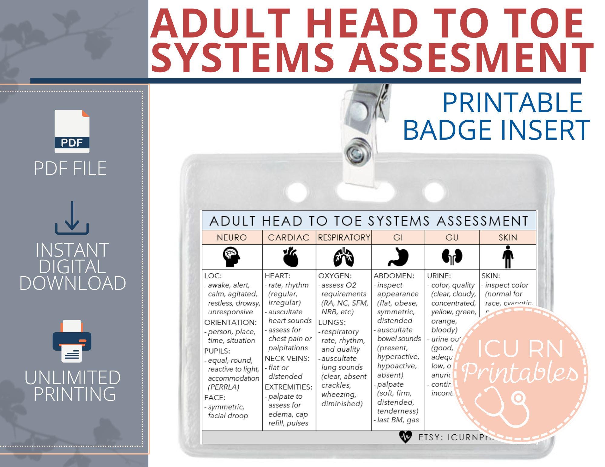 Adult Head to Toe Systems Assessment | Printable PDF Download - Etsy