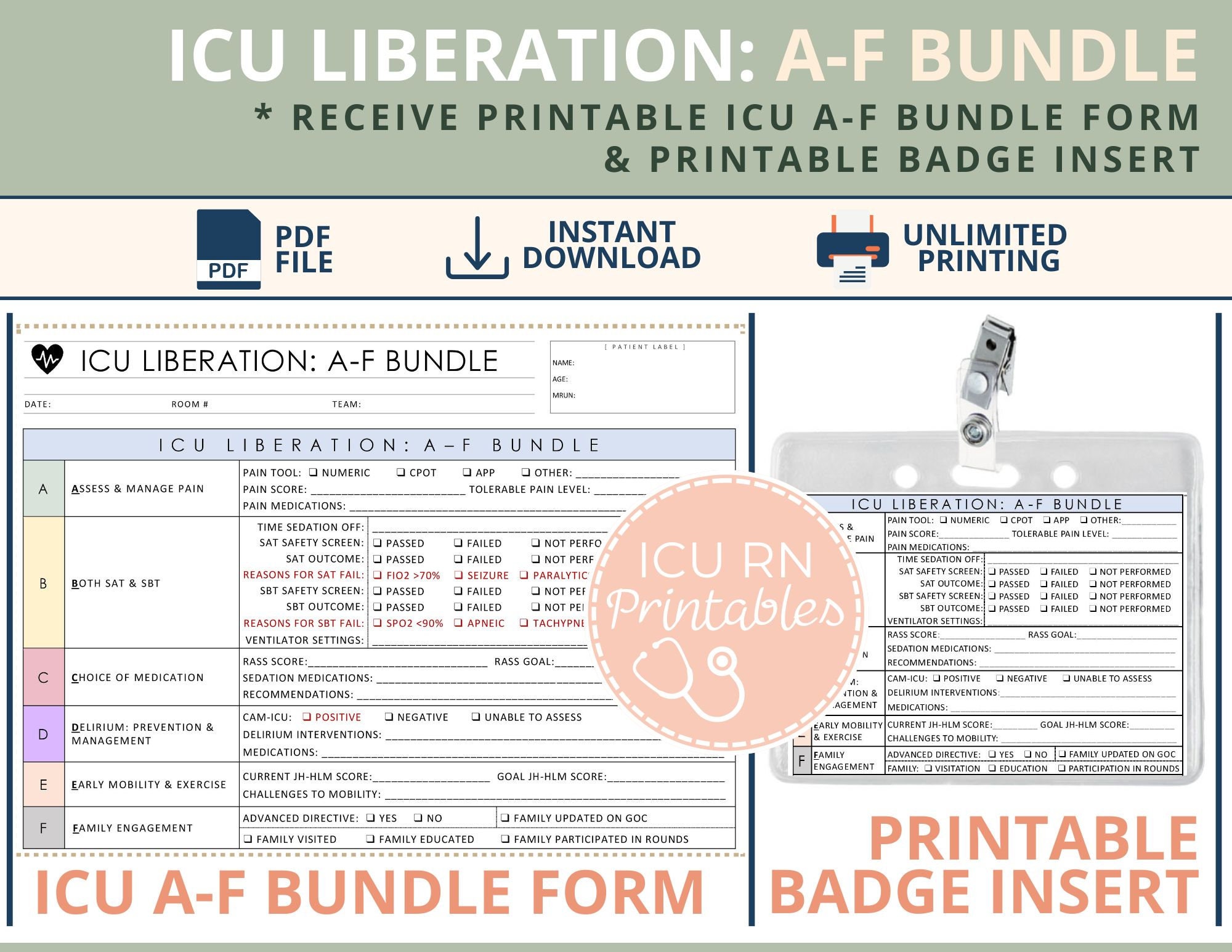 ICU Liberation A-F Bundle Printable PDF Download - Etsy