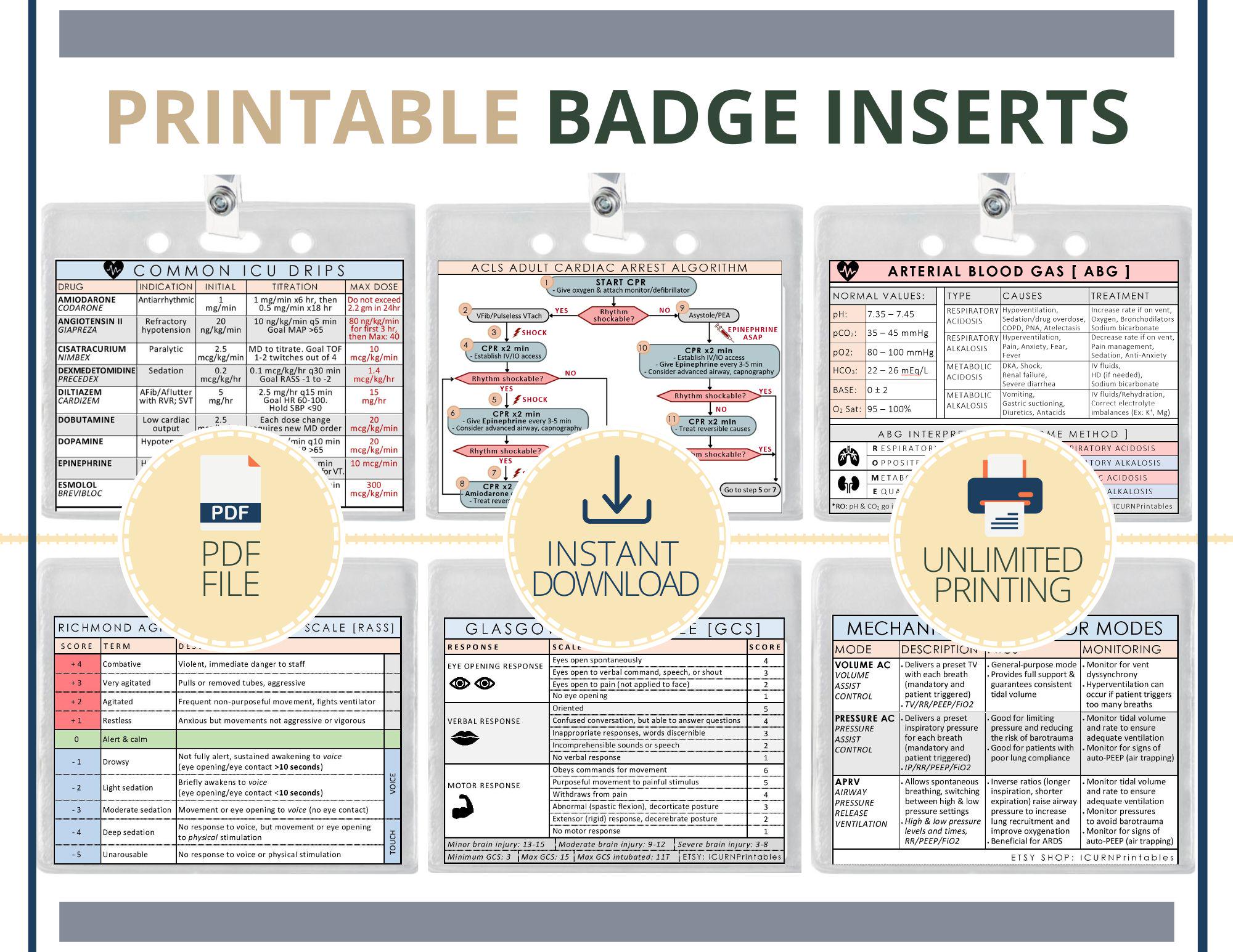 ICU Nurse Badge Insert Bundle | Printable PDF Download - Etsy