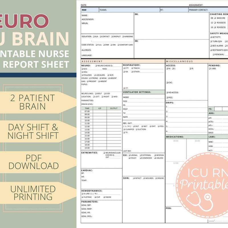 Report Sheet Neuro Icu - Etsy
