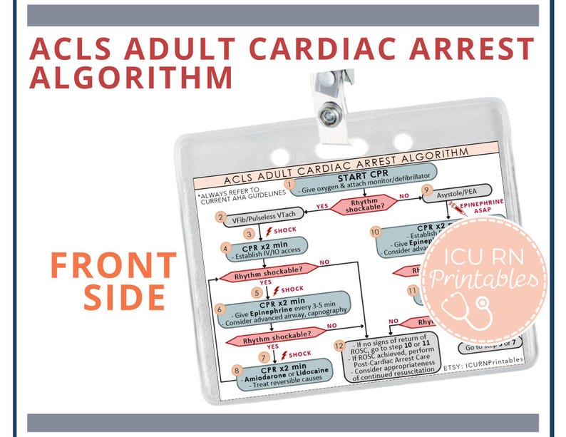 BLS & ACLS Algorithm Badge Insert Bundle | Printable PDF Download - Etsy