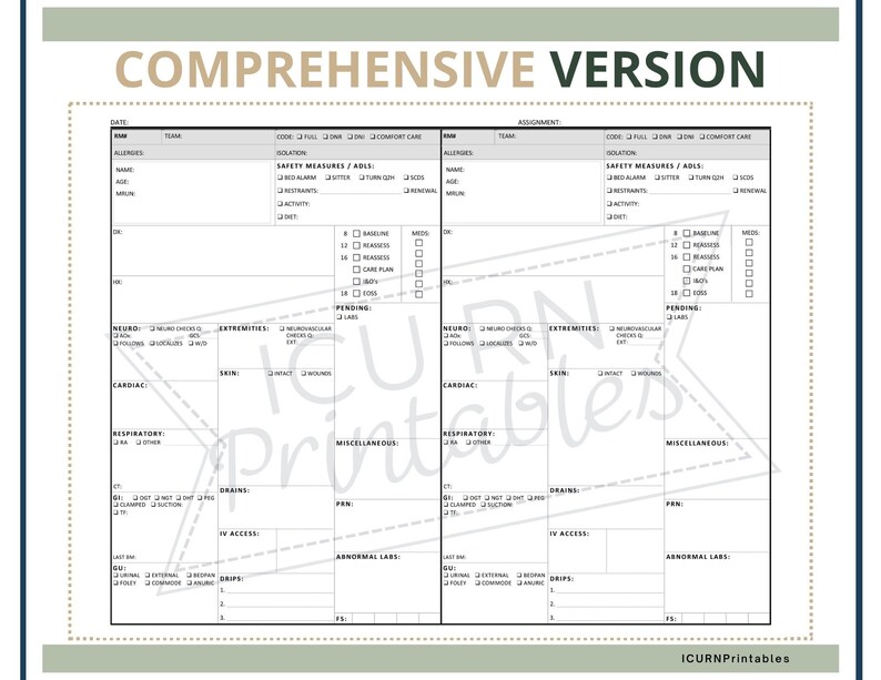 Pcu/step-down/telemetry Nurse Brain Report Sheet Printable PDF Download ...