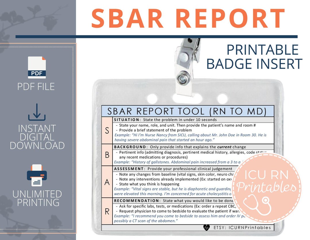 SBAR Report Tool (RN to MD) | Printable Pdf Download - Etsy