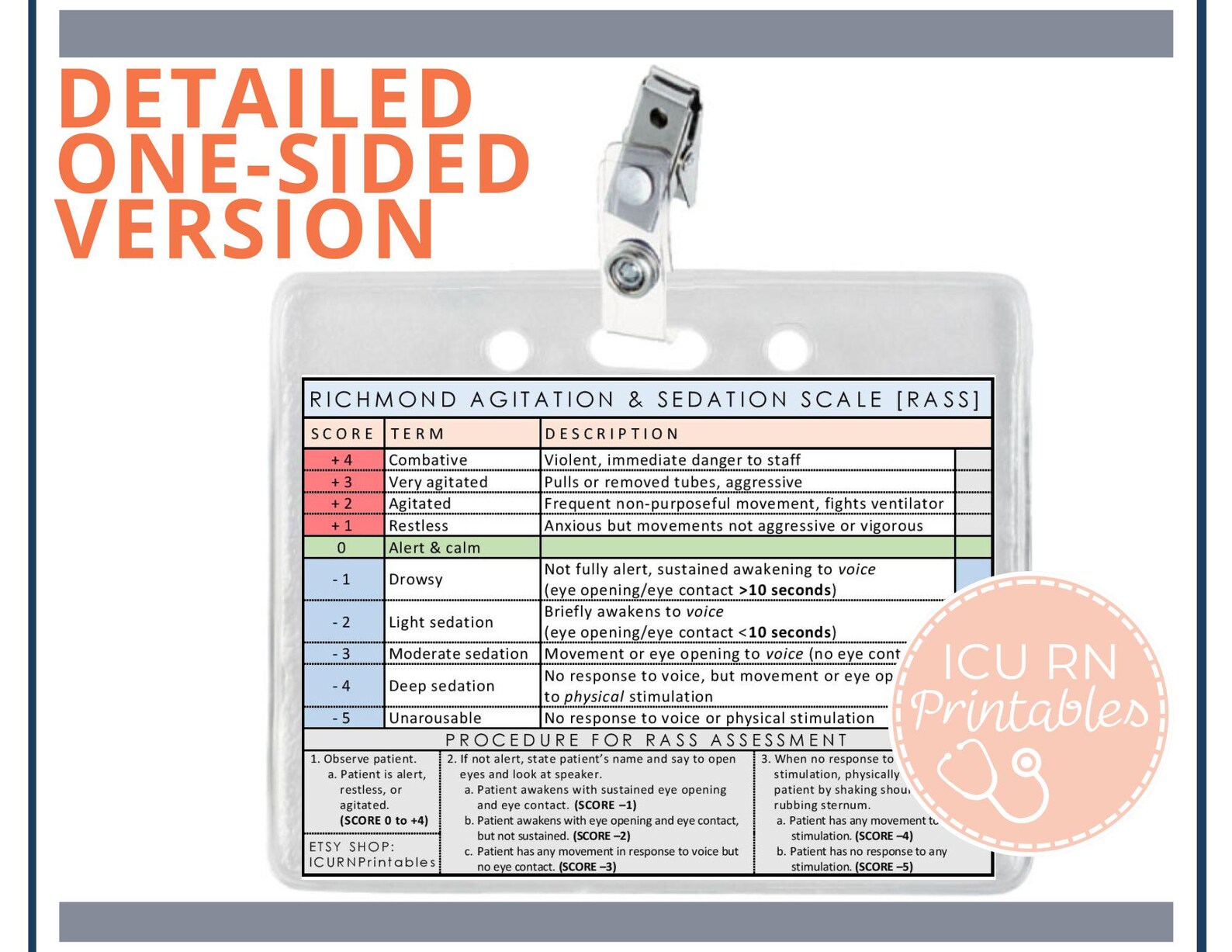 Richmond Agitation & Sedation Scale [RASS] Badge Insert | Printable PDF ...