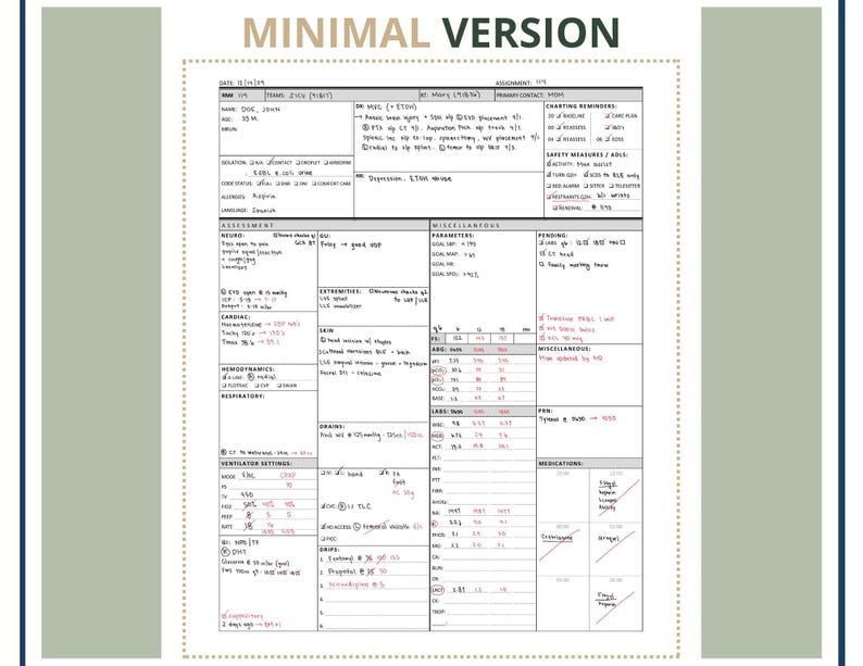 NIGHT SHIFT ICU Nurse Brain Report Sheet | Printable Pdf Download - Etsy