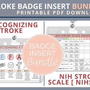 Stroke Badge Insert Bundle: Recognizing a Stroke & NIH Stroke Scale ...