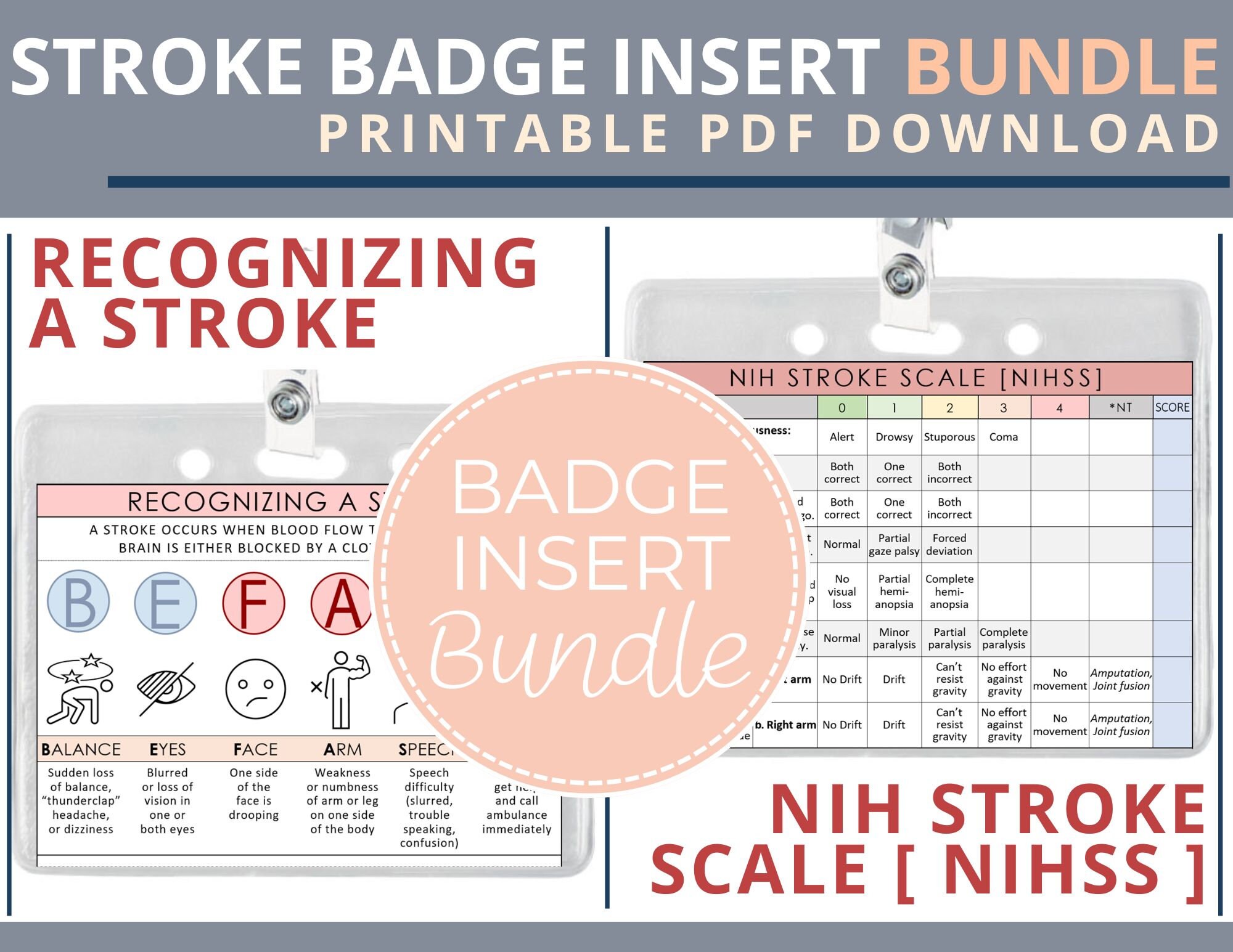 Stroke Badge Insert Bundle: Recognizing a Stroke & NIH Stroke Scale ...