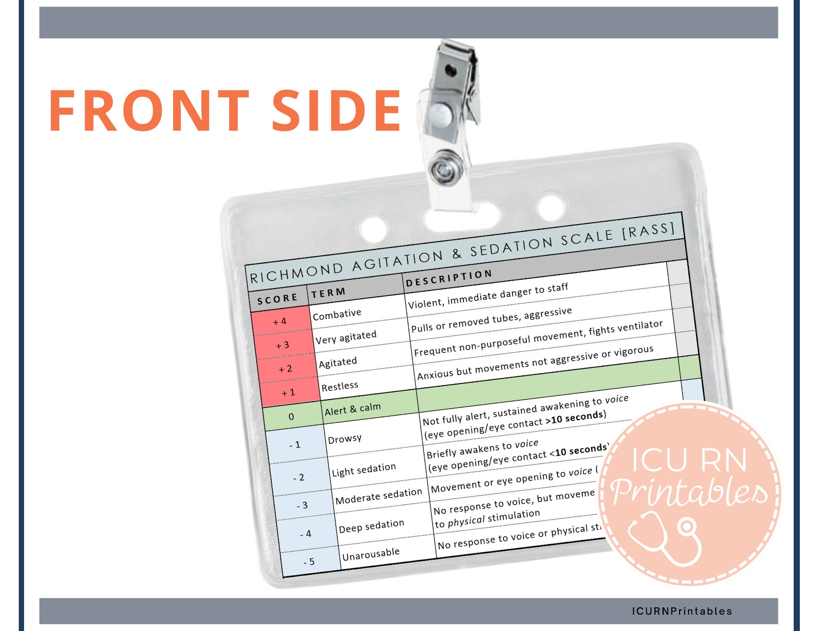 Richmond Agitation & Sedation Scale [RASS] Badge Insert | Printable PDF ...