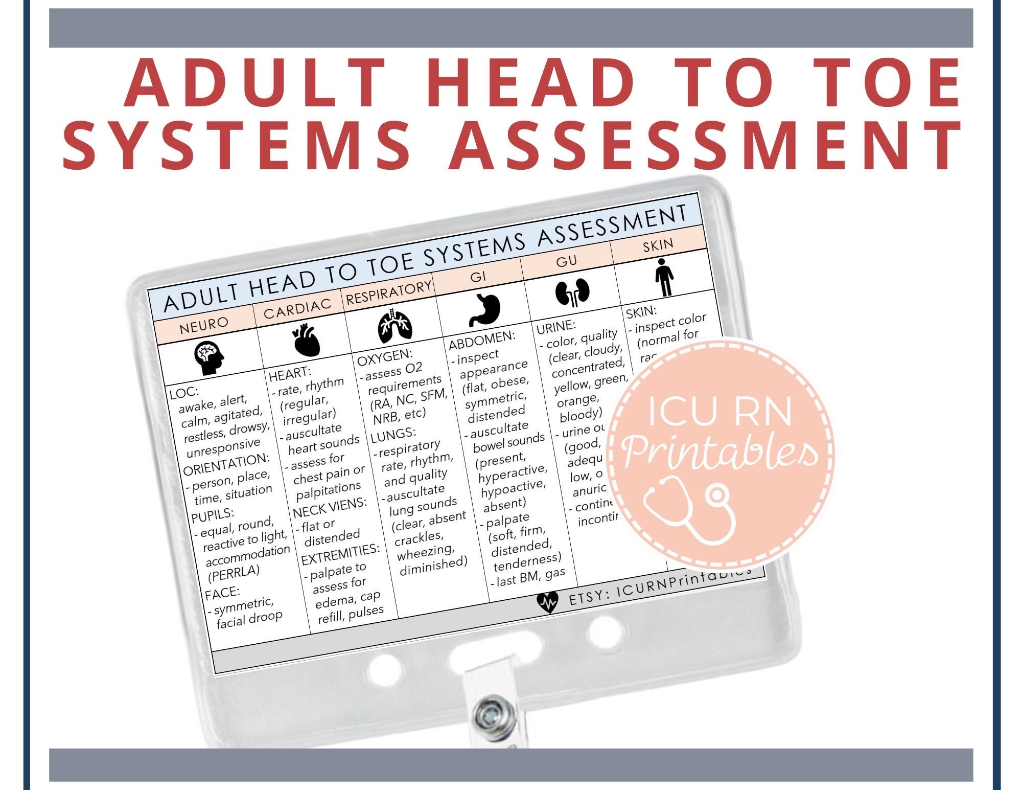 New Nurse Bundle: Adult Head to Toe Systems Assessment & Adult Vital ...
