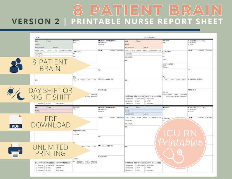 8 Patient Brain Report Sheet | Printable PDF Download - Etsy