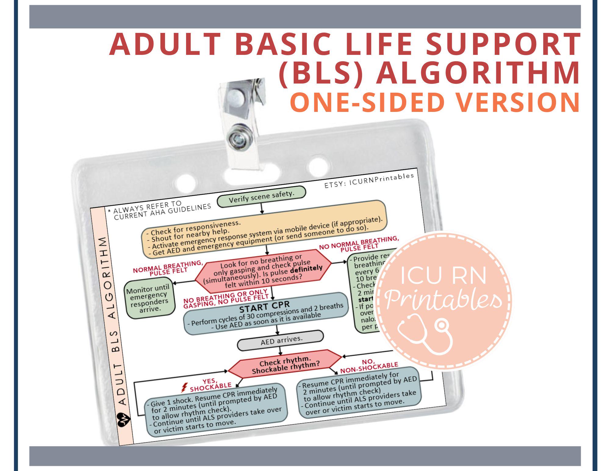 BLS & ACLS Algorithm Badge Insert Bundle | Printable PDF Download - Etsy