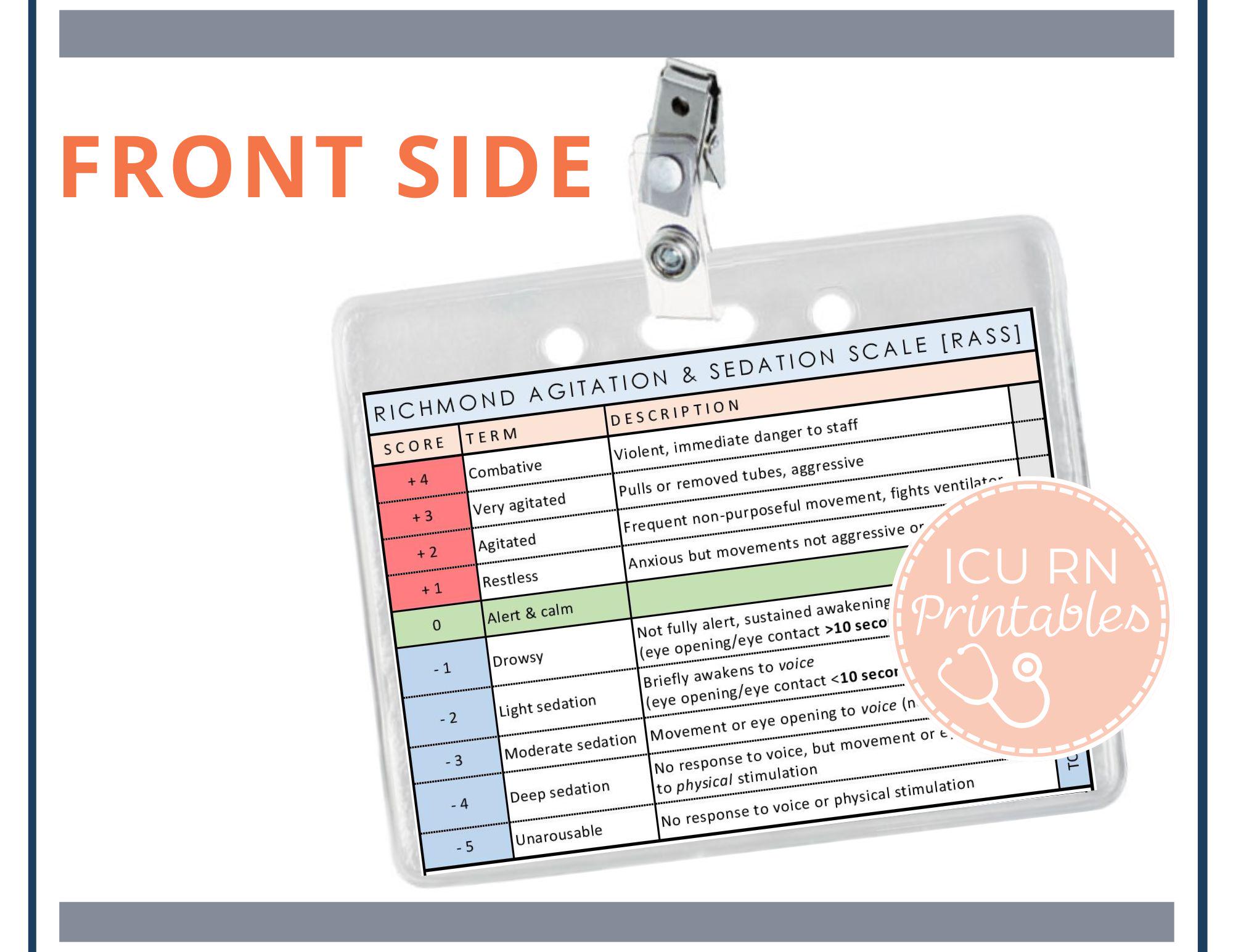 Richmond Agitation & Sedation Scale [RASS] Badge Insert | Printable PDF ...