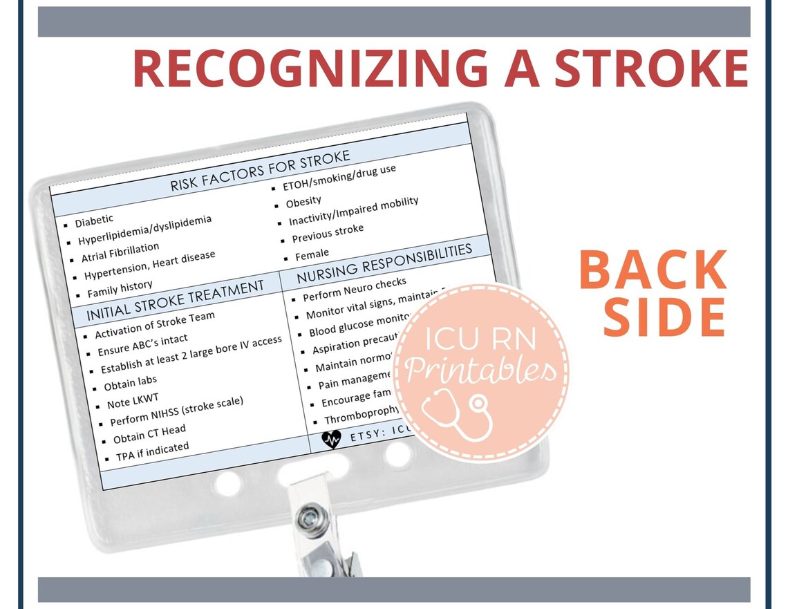 Stroke Badge Insert Bundle: Recognizing a Stroke & NIH Stroke Scale ...