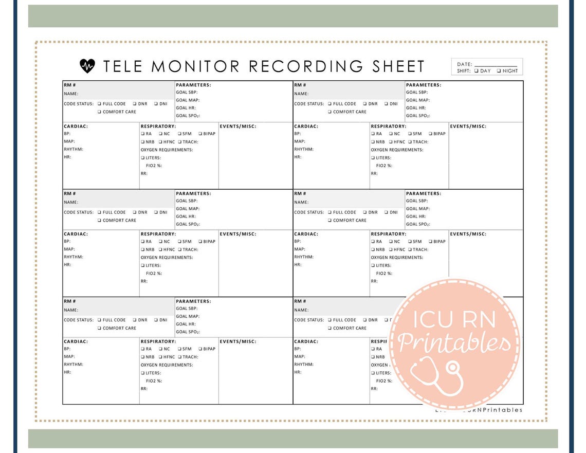 Tele Monitor Recording Sheet | Printable PDF Download - Etsy