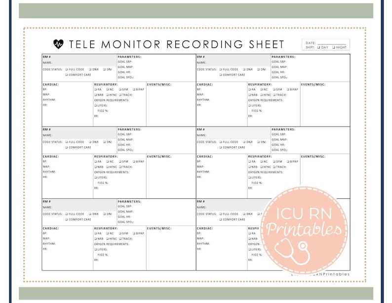 Tele Monitor Recording Sheet | Printable PDF Download - Etsy Australia
