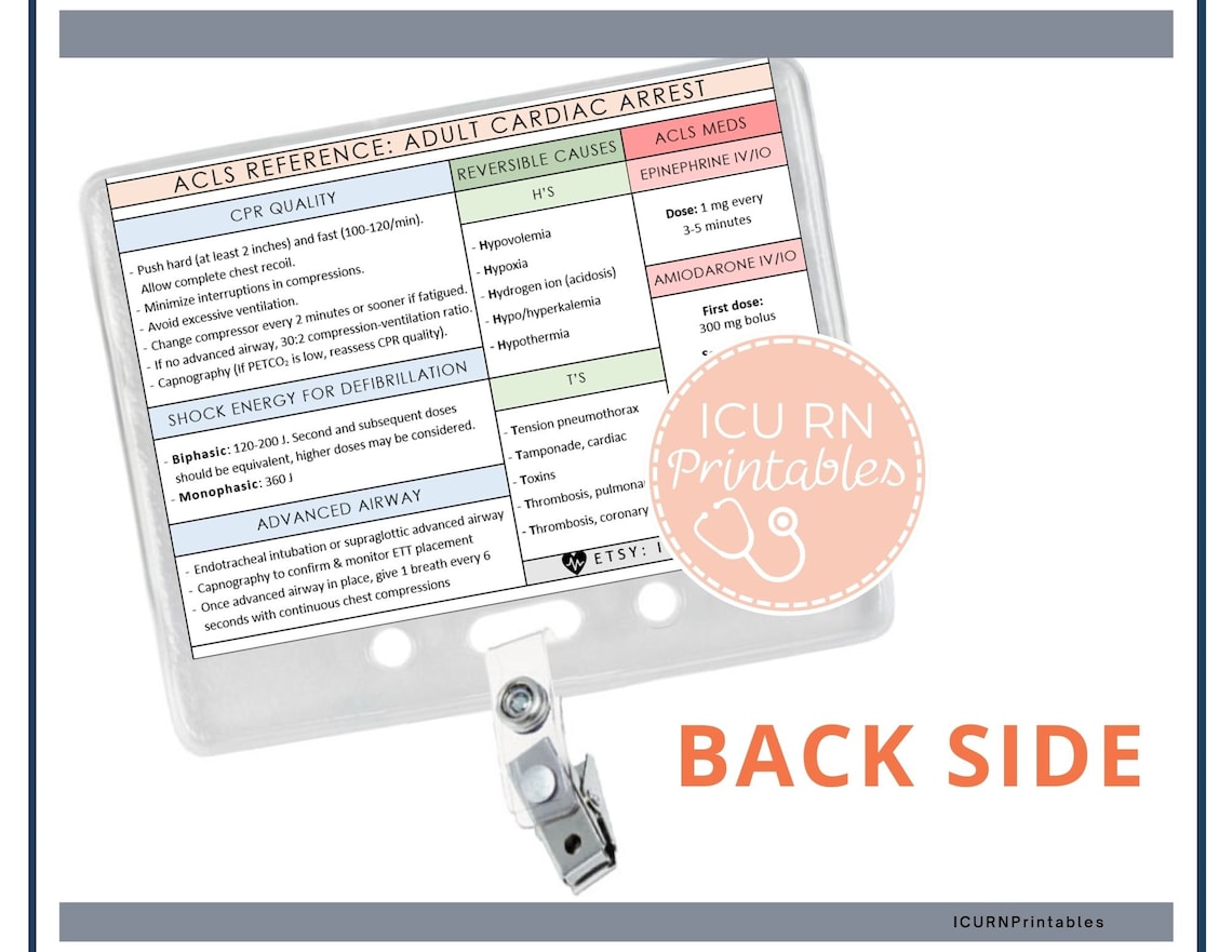 ACLS Adult Cardiac Arrest Algorithm Printable PDF Download - Etsy