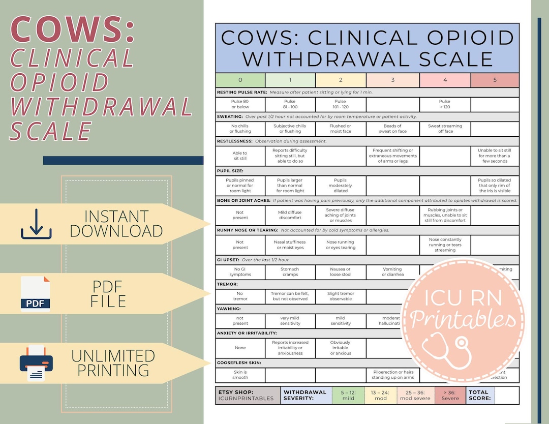 COWS: Clinical Opioid Withdrawal Scale | Printable PDF Download - Etsy