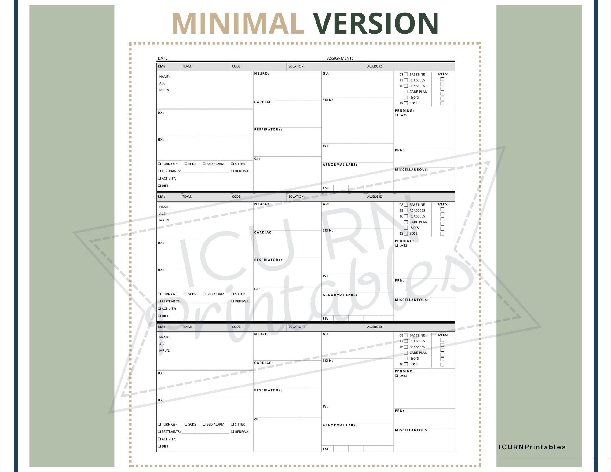 6 Patient Med-surg Nurse Brain Report Sheet Printable PDF Download - Etsy