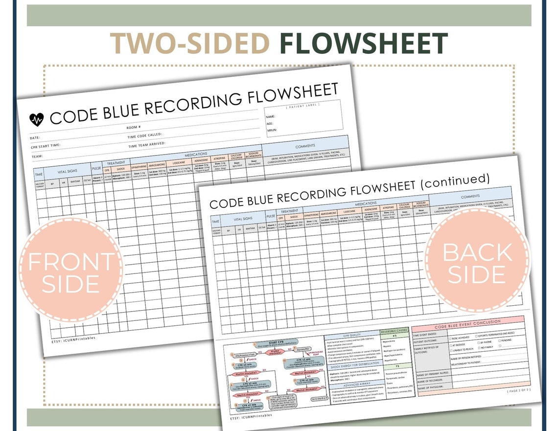 Code Blue Recording Flowsheet | Printable PDF Download - Etsy