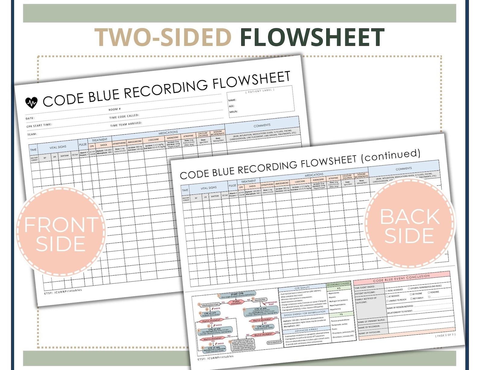 Code Blue Recording Flowsheet | Printable PDF Download - Etsy