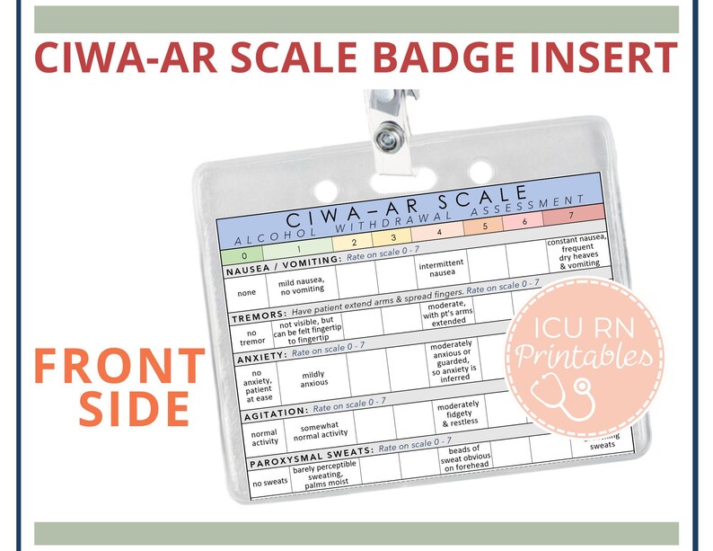 CIWA-AR Scale Bundle: Reference Sheet & Badge Insert | Printable PDF ...