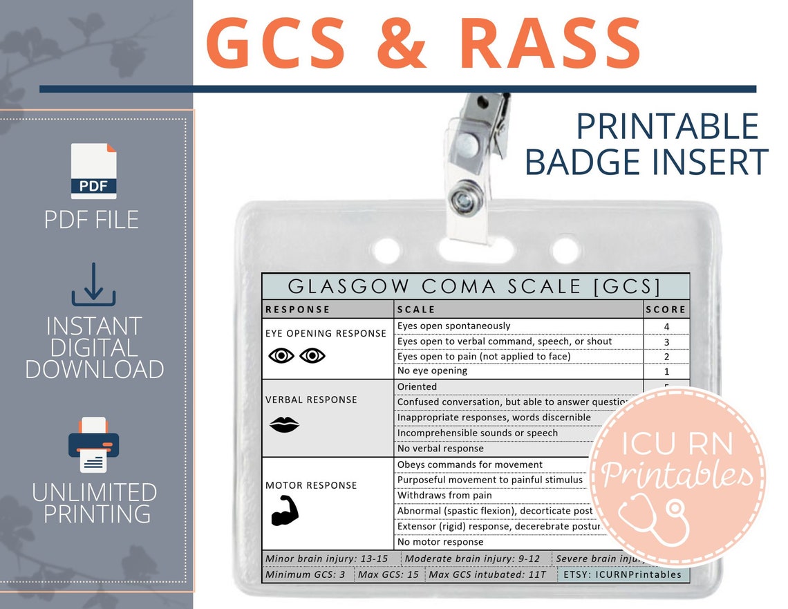 GCS & RASS [glasgow Coma Scale / Richmond Agitation Sedation Scale ...
